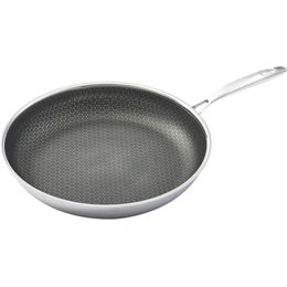 Bratpfanne HENSSLERS, silber (edelstahlfarben), B:25cm H:5cm L:46cm &Oslash;:24cm, Pfannen, Bratpfanne, 3-Schicht Material, Wabenstruktur und Antihaftbeschichtung, Induktion