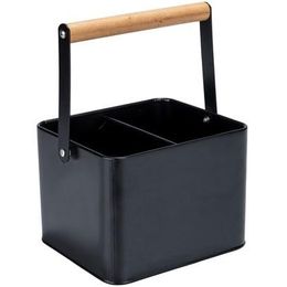 Organizer Wenko "Modell Baco", schwarz (korb : schwarz, griff : braun, gelenk : transparent), B:18cm H:25,5cm T:15,5cm, Metall, Aufbewahrungsboxen, robuster Tragekorb, ideal zur Aufbewahrung von Ketchup und Grillsaucen