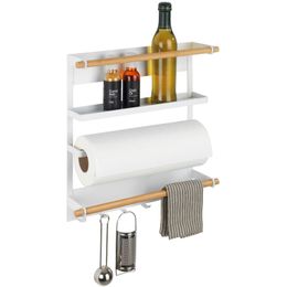 Küchenregal Wenko "Modell Magna", braun (regal: weiß, stäbe: braun, magnet: schwarz), B:33cm H:34cm T:8cm, Bambus, Metall, Regale, magnetisches Regal mit Küchenrollenhalterung, Befestigung ohne Bohren