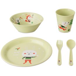 Kindergeschirr-Set Koziol "HOP ON AT HOME", grün (pistachio), 4 Stk., Kunststoff, Geschirr-Sets, (Teller, Schale, Becher, Besteckset), melaminfrei