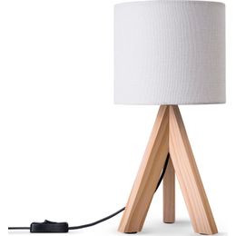 Paco Home Tischleuchte "BAJO CANVAS UNI COLOR", beige (natur wei&szlig;), 1, &Oslash; 17cm H: 35cm, Leuchten, Dreibein massiv Holz, Textilschirm uni Leinen, &Oslash; 17 cm, H. 35 cm, Tischleuchte