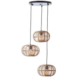 Brilliant Pendelleuchte "Woodball", schwarz (schwarz matt, natur), 3, &Oslash; 57cm, 1 Stk., Leuchten, 3 flammige Bambus H&auml;ngelampe - 3 x E27 max. 40 W - 142 cm - D 57 cm, Pendelleuchte