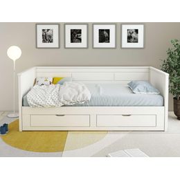 Ausziehbett OTTO HOME "Leorben, OTTOs Choice, Daybed, Jugendbett, Landhausstil, Massivholz", weiß, B:100,3cm H:82cm L:209,4cm, Daybetten, Liegefläche ausziehbar, 2 Schubladen, inkl. Lattenroste, Stauraumbett, Topseller