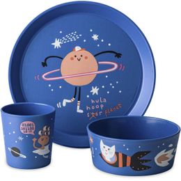 Kindergeschirr-Set Koziol "Kleiner Teller + Schale + Becher CONNECT SPACE", blau (organic blau space), 3 Stk., Kunststoff, Geschirr-Sets, 100% melaminfrei & recycelbar, CO² neutral in Deutschland produziert