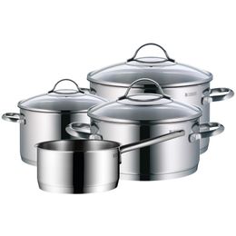 Topf-Set WMF "Provence Plus 4-teilig, Induktions Töpfe Set mit Glasdeckel", silber (edelstahlfarben), B:28,8cm H:21,8cm L:52,7cm, Töpfe, unbeschichtet, für alle Herdarten geeignet, ohne Innenskalierung
