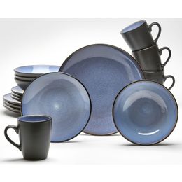 Kombiservice Van Well "Garda", blau, 16 Stk., Steingut, Geschirr-Sets, Kombiservice, perfekt f&uuml;r den t&auml;glichen Gebrauch