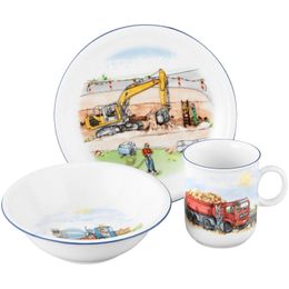 Kindergeschirr-Set Seltmann Weiden "Compact Auf der Baustelle", bunt (weiß, bunt), 3 Stk., Porzellan, Geschirr-Sets, Teller, Schüssel, Becher, Made in Germany, 3 Teile, für 1 Person