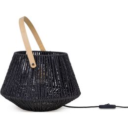 Paco Home Tischleuchte "CISCO", schwarz, &Oslash; 31,5cm H: 22,5cm, Leuchten, Schreib Nachttisch Lampe Leselampe Lederband Korb E27, Tischleuchte