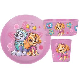 Kindergeschirr-Set Koziol "CONNECT PAW PATROL", pink (organic pink paw patrol), 3 Stk., Kunststoff, Geschirr-Sets, Made in Germany, 3 Teile, für 1 Person