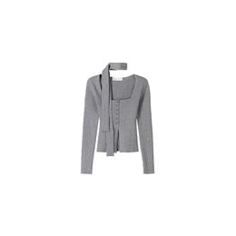 Bershka Strickjacke mit Schal Damen Gr&ouml;&szlig;e XS grau