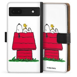DeinDesign Google Pixel 6a Handy Klapph&uuml;lle Handyh&uuml;lle aus Kunst Leder schwarz Flip Case Snoopy Peanuts Official Licensed Product Sideflip mit langer Lasche