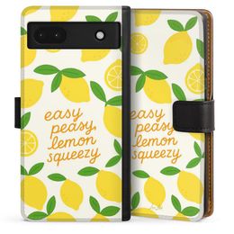 DeinDesign Google Pixel 6a Handy Klapph&uuml;lle Handyh&uuml;lle aus Kunst Leder schwarz Flip Case Spruch Statement Lemon Sideflip mit langer Lasche