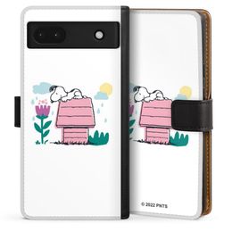 DeinDesign Google Pixel 6a Handy Klapph&uuml;lle Handyh&uuml;lle aus Kunst Leder schwarz Flip Case Snoopy Dog Official Licensed Product Sideflip mit langer Lasche