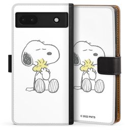 DeinDesign Google Pixel 6a Handy Klapph&uuml;lle Handyh&uuml;lle aus Kunst Leder schwarz Flip Case Snoopy Love Peanuts Sideflip mit langer Lasche