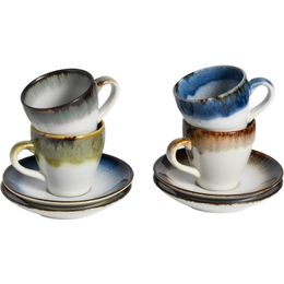 Espressotasse Creatable "Cascade Mix, Espresso-Set, 8-tlg.", bunt, 8 Stk., Steinzeug, Trinkgefäße, Espressotasse, Reaktivglasur