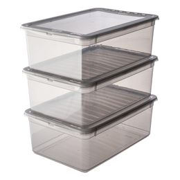 Aufbewahrungsbox keeeper "bea, clearbox mit Air Control-System", grau (crystal grau), B:26,5cm H:14cm T:39cm, Polypropylen, Aufbewahrungsboxen, Aufbewahrungsbox, 3 x 11 l, stapelbar, 39 x 26,5 x14 cm