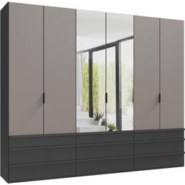 Faltt&uuml;renschrank wimex "Oxford by fresh to go, in der Breite 300cm, in 2 H&ouml;hen erh&auml;ltlich", grau (grafit, saharagrau), Schr&auml;nke, Grafit, B/H/T: 300cm x 236cm x 58cm, Schubladen: 9 Stk. T&uuml;ren: 6 Stk. mit Spiegel, Spanplatte, mit hochwertigen Faltt&uuml;ren f&uuml;r den perfekten &Uuml;berblick, B:300cm H:236cm T:58cm