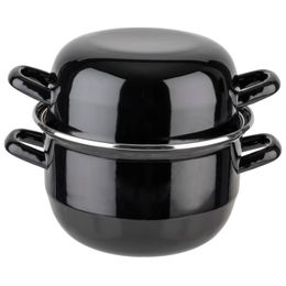 Kochtopf APS "APS Muscheltopf", schwarz, B:20cm H:17cm L:25cm &Oslash;:18cm, T&ouml;pfe, Kochtopf, Topf und Deckel mit Funktion