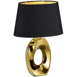REALITY LEUCHTEN Schreibtischlampe "Taba", gold (goldfarben), 1, H: 33cm, 1 Stk., Leuchten, Nachttischlampe, Tischlampe golfarbig, Stoffschirm in schwarz/gold, Designlampe Tischlampe