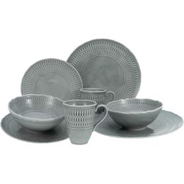 Kombiservice Creatable "Geschirr-Set Sofia", grau, 8 Stk., Porzellan, Geschirr-Sets, Kombiservice, Service, klassisch elegantes Relief, 8 Teile, f&uuml;r 2 Personen
