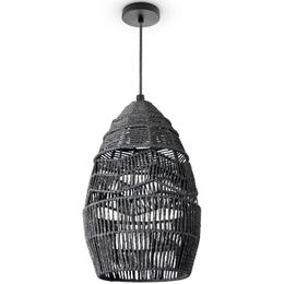 Paco Home Pendelleuchte "VILLA", schwarz, Ø 20cm H: 35cm, Leuchten, Hängeleuchte LED Esstisch Lampe Boho Papier E27 Natur, Pendelleuchte