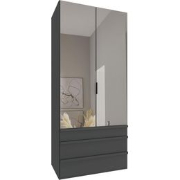 Faltt&uuml;renschrank wimex "Oxford by fresh to go, in der Breite 100cm, in 2 H&ouml;hen erh&auml;ltlich", grau (grafit), Schr&auml;nke, Grafit, B/H/T: 100cm x 236cm x 58cm, Schubladen: 3 Stk. T&uuml;ren: 2 Stk. mit Spiegel, Spanplatte, mit hochwertigen Faltt&uuml;ren f&uuml;r den perfekten &Uuml;berblick, B:100cm H:236cm T:58cm