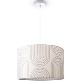 Paco Home Pendelleuchte "Hugo Pillar", weiß, Ø 45,5cm H: 27cm, Leuchten, Pendelleuchte Esszimmer Wohnzimmerlampe Stoffschirm Modern Abstrakt, Pendelleuchte