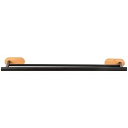 Handtuchstange Wenko "Turbo-Loc Orea", schwarz (schwarz, natur), B:60cm H:4,5cm T:12,5cm, Bambus, Edelstahl, Handtuchhalter, Handtuchstange, befestigen ohne Bohren