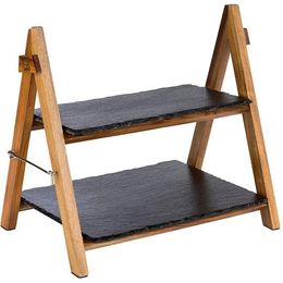 Etagere APS "Serviergestell", braun (braun, schwarz), Massivholz, Servierplatten, Etagere, 2-stufig, mit Gestell aus Akazienholz