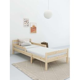 Kinderbett Home Affaire "Wenke, ausziehbar von 140 bis 200 cm, FSC", beige (naturbelassen), B:98,5cm H:62cm L:147cm, Betten, Kinderbett, massive Kiefer, mit Lattenrost, zeitlose Optik, Rausfallschutz