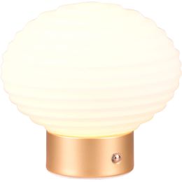 REALITY LEUCHTEN LED Tischleuchte "EARL", wei&szlig; (wei&szlig; messing), 1, &Oslash; 15,5cm H: 14,5cm, 1 Stk., Leuchten, kabellose Akku Tischlampe, Glasschirm, USB-C Ladekabel, Touchdimmer, LED Tischleuchte