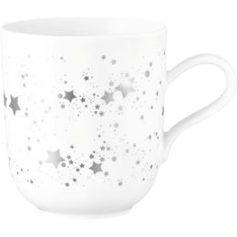 Becher Seltmann Weiden "Liberty - Silver Stars", bunt (wei&szlig;, silberfarben), B:8,6cm H:10cm &Oslash;:12,2cm, Porzellan, Trinkgef&auml;&szlig;e, Becher, Becher mit Henkel 0,40 l