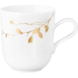 Becher Seltmann Weiden "Liberty - Golden Rose Hip", gold (weiß, goldfarben), B:8,6cm H:10cm Ø:12,2cm, Porzellan, Trinkgefäße, Becher, Becher mit Henkel 0,40 l