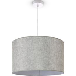 Paco Home Pendelleuchte "HUGO CANVAS UNI COLOR", grau (grau weiß), Ø 45,5cm H: 27cm, Leuchten, Wohnzimmer Stoff Lampenschirm Skandinavisch Uni Pendelleuchte Modern, Pendelleuchte