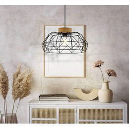 Eglo H&auml;ngeleuchte "PADSTOW H&auml;ngelampe, Stahl und Holz, E27, IP20, Esszimmerlampe, Lampe", bunt (schwarz, natur), 1, &Oslash; 45,5cm H: 110cm, 1 Stk., Leuchten, H&auml;ngeleuchte, Esszimmer, H110 x &Oslash;45,5 cm, schwarz, natur, 1X60W exkl., H&auml;ngeleuchte