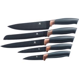 Messer-Set King "Carbon Design", schwarz (schwarz, kupferfarben), Edelstahl, Kochmesser-Sets, Wellenschliff