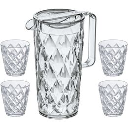 Kanne Koziol "CRYSTAL", transparent, Kannen, Wasserkaraffe, sp&uuml;lmaschinenegeeignet, 100% recycelbar, 1 Kanne 1,6L+ 4 Becher 250ml