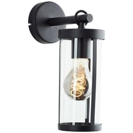 Außen-Wandleuchte Brilliant "Sidney", schwarz (schwarz, transparent), B:11cm H:30cm T:18cm, Leuchten, Außenwandleuchte, 30 cm, E27, Metall/Glas, schwarz/transparent