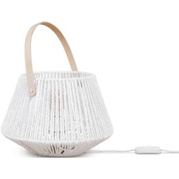 Paco Home Tischleuchte "CISCO", wei&szlig;, &Oslash; 31,5cm H: 22,5cm, Leuchten, Schreib Nachttisch Lampe Leselampe Lederband Korb E27, Tischleuchte