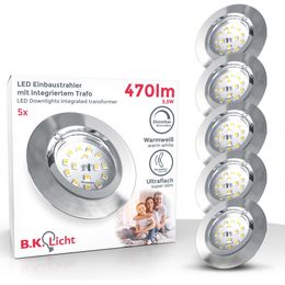 B.K.LICHT LED Einbauleuchte "5er Set Einbaustrahler, Dimmbare Deckenstrahler, flache Spots", silber (silberfarben), 5, Ø 8,2cm H: 3cm, Leuchten, 3.000K, 470Lm, 5,5W, Kunststoff, 8,2 x 2,8 cm, Nickel, LED Einbaustrahler LED Deckeneinbaustrahler