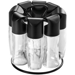 Gewürzkarussell Metaltex "Spice-8", schwarz (schwarz, transparent), B:15,2cm H:17,2cm, Gewürzstreuer, Gewürzregal Gewürzständer, inkl. 16 austauschbaren Streueinsätzen + 12 selbstklebenden Etiketten