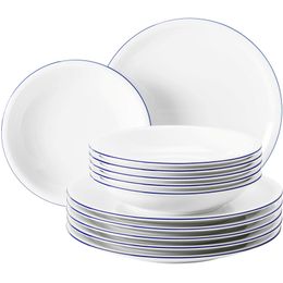 Tafelservice Seltmann Weiden "Geschirr-Set, Compact Blaurand, 12 Teile", wei&szlig; (wei&szlig;, blau), 12 Stk., Porzellan, Geschirr-Sets, Tafelservice, Geschirr, Teller Set, Speiseteller, Suppenteller, Made in Germany