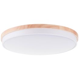 Brilliant LED Deckenleuchte "Baarlo", weiß (matt weiß, holz), Ø 50cm H: 8cm, 1 Stk., Leuchten, Ø 50 cm, 4500 lm, 3000-6500 K, dimmbar, Fernbedienung, Holz/Metall, LED Deckenleuchte