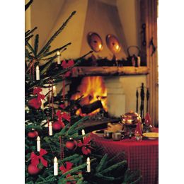 Konstsmide Christbaumkerzen "Weihnachtsdeko, Christbaumschmuck", weiß, Dioden 25 Stk. Flammen 25 Stk., Kabellänge 1,5m x Gesamtlänge 18,3m, Lichterketten, Baumkette, Topbirnen, One String, 25 klare Birnen