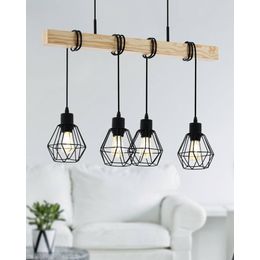 Eglo H&auml;ngeleuchte "TOWNSHEND 5, H&auml;ngelampe, Stahl und Holz, E27, IP20, Pendellampe, Lampe", braun (schwarz, braun), 4, &Oslash; 0cm H: 110cm, 1 Stk., Leuchten, H&auml;ngeleuchte, L70 x B20 x H110 cm, schwarz, braun, 4X60W exkl., H&auml;ngeleuchte