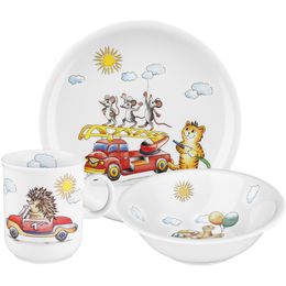 Kindergeschirr-Set Seltmann Weiden "Compact Flinker Flitzer", bunt (wei&szlig;, bunt), 3 Stk., Porzellan, Geschirr-Sets, Teller, Sch&uuml;ssel, Becher, Made in Germany, 3 Teile, f&uuml;r 1 Person