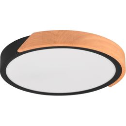 REALITY LEUCHTEN LED Deckenleuchte "Jano", schwarz (schwarz matt), 1, &Oslash; 31,5cm H: 3,5cm, 1 Stk., Leuchten, Deckenlampe Holzschirm &Oslash; 31cm, 20W/2400Lumen, warmwei&szlig; 3000K, dimmbar, LED Deckenleuchte