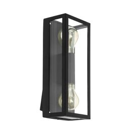 Eglo Wandleuchte "ALAMONTE 1 Wandlampe, Stahl, Glas, IP44, E27, Au&szlig;enlampe, Garten Lampe", schwarz (schwarz klar), 2, H: 38cm, 1 Stk., Leuchten, Wand-/Deckenleuchte, L15 x H38 x AL10 cm, schwarz, 2X60W exkl., Wandleuchte