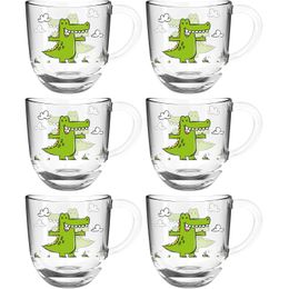 Tasse Leonardo "BAMBINI Krokodil", bunt (mehrfarbig), H:9cm &Oslash;:8,4cm, Glas, Trinkgef&auml;&szlig;e, Teeglas Kaffeeglas Kinderbecher, 280 ml, 6-teilig