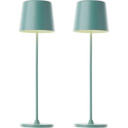 Brilliant LED Tischleuchte "Kaami - mobile LED Au&szlig;en Akku Tischlampe 2er-Set", gr&uuml;n (eisberggr&uuml;n), &Oslash; 10cm H: 37cm, 2 Stk., Leuchten, 310 lm, Touchdimmer, USB, Akku, Outdoor, Indoor, Akkuleuchte 37cm hoch, LED Tischleuchte